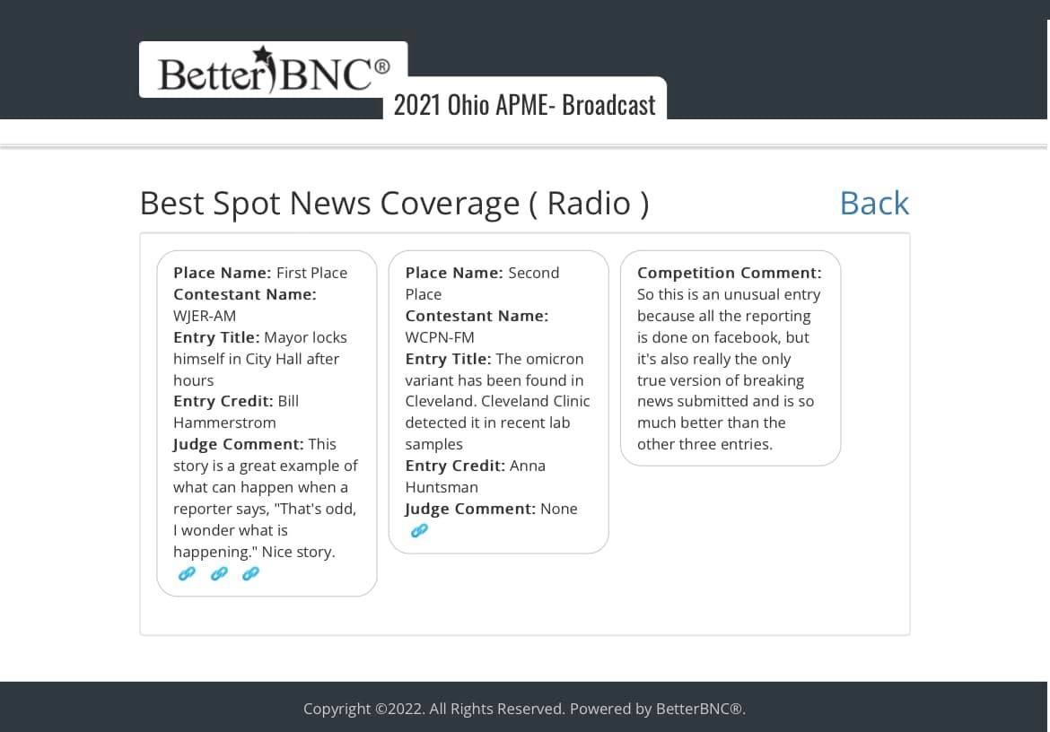 WJER's Bill Hammerstrom wins 1st Place for "Best Spot News Coverage ...